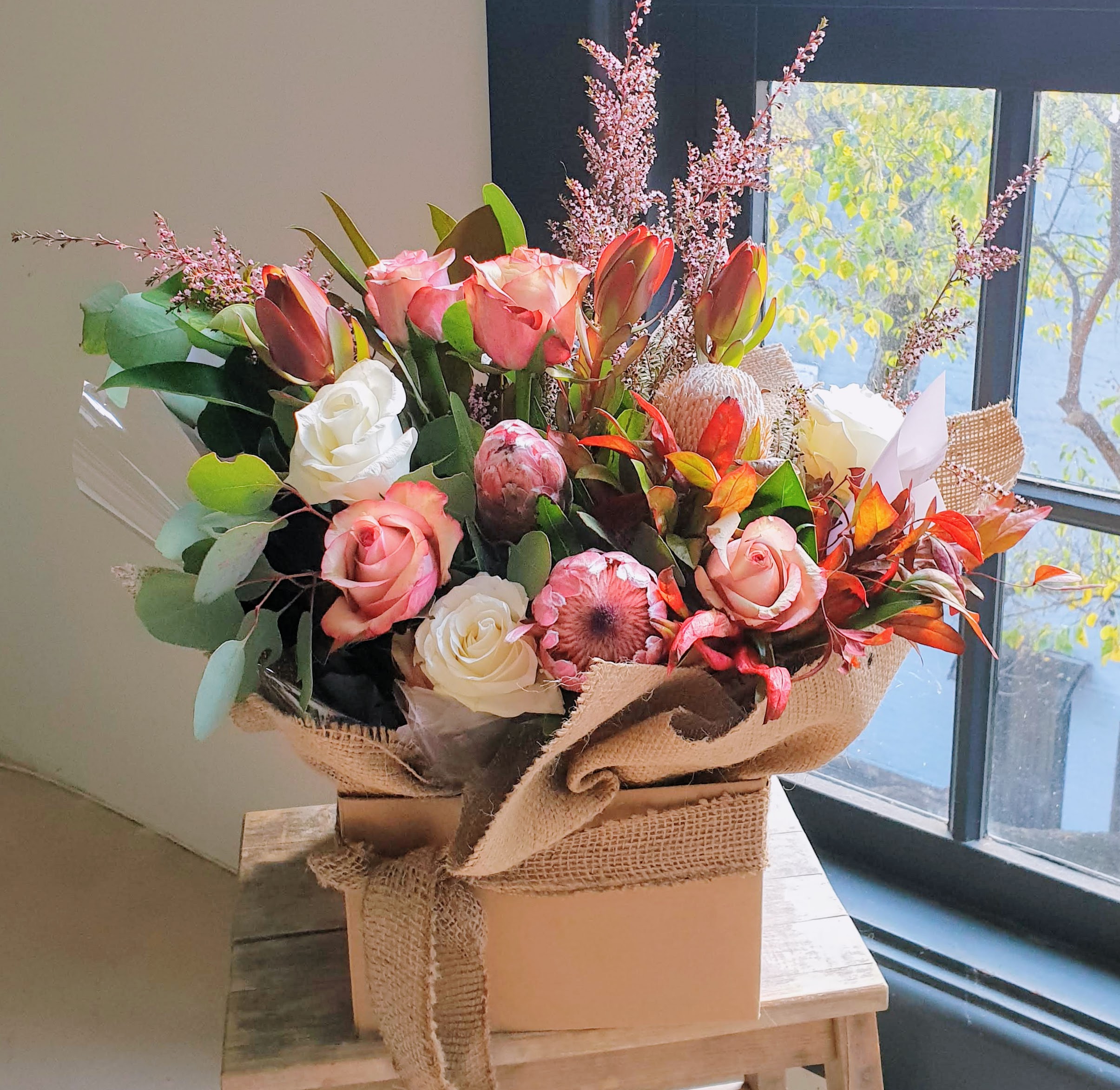 Rustic Flowers In Hessian Box | Flowers With Passion Sydney