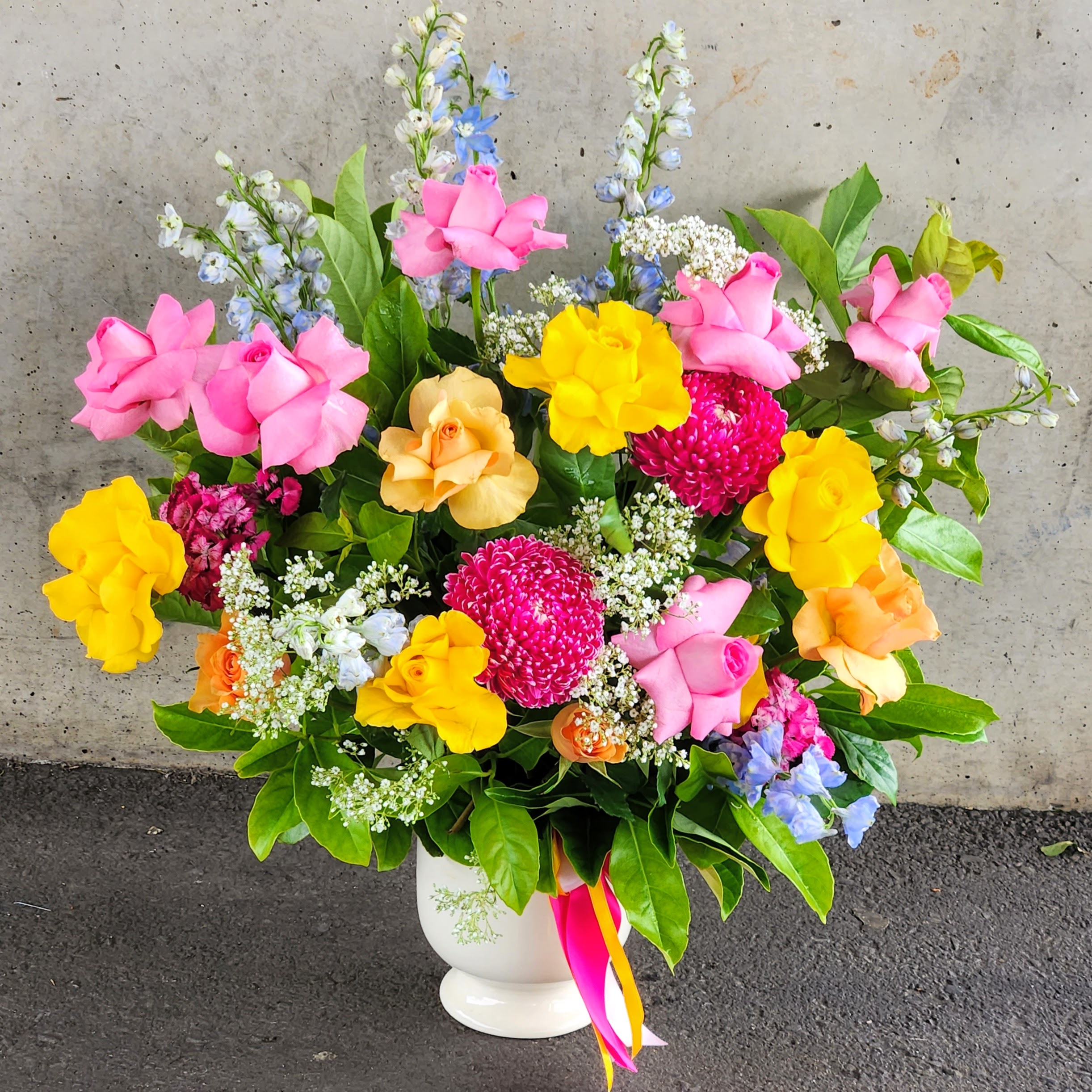 Pink Orange & Yellow Roses, Pink Disbuds | Flowers With Passion